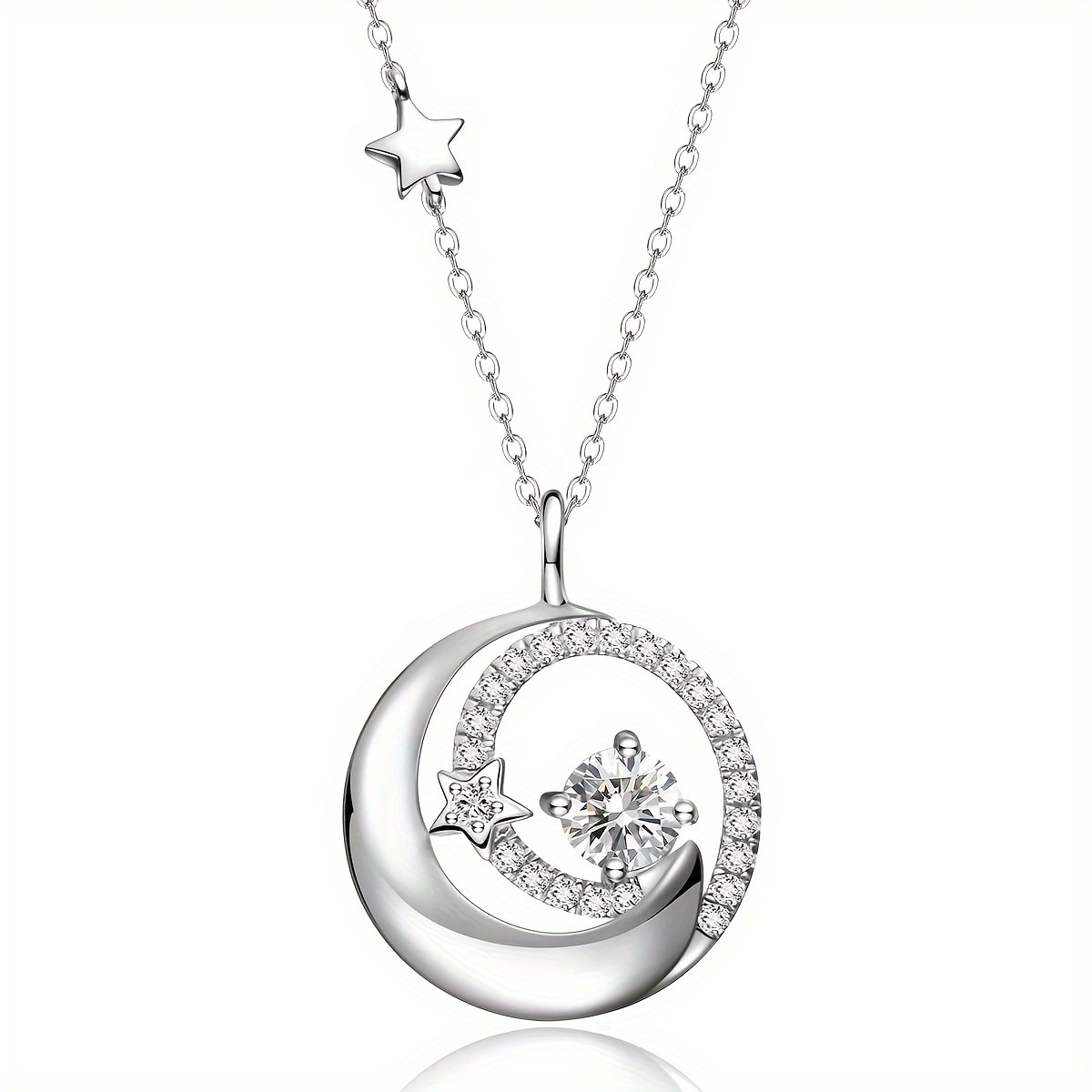 925 Sterling Silver Star Moon Necklace Birthstone Christmas - Temu ...