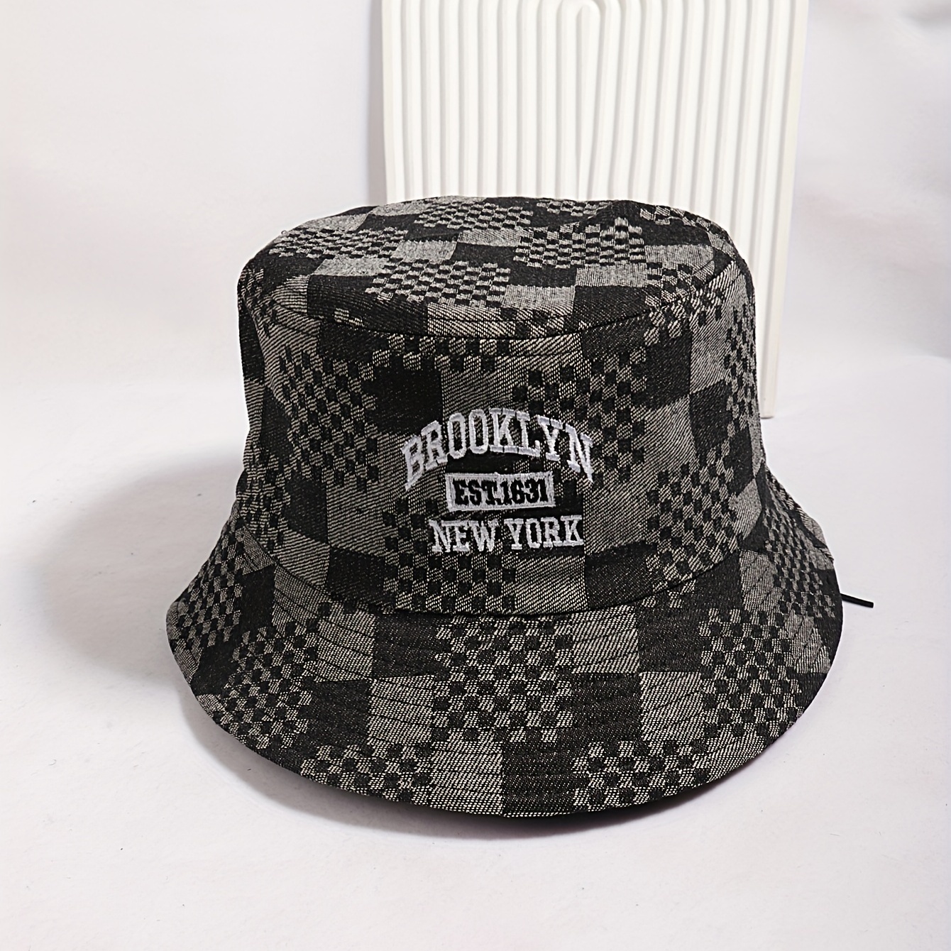 Bucket Hat Бродерия Черна карирана - Temu Bulgaria