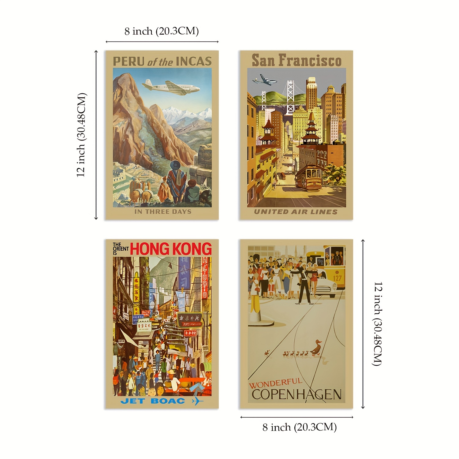 Canvas Poster, Vintage Art, Retro Travel Landscape Poster Set, San ...