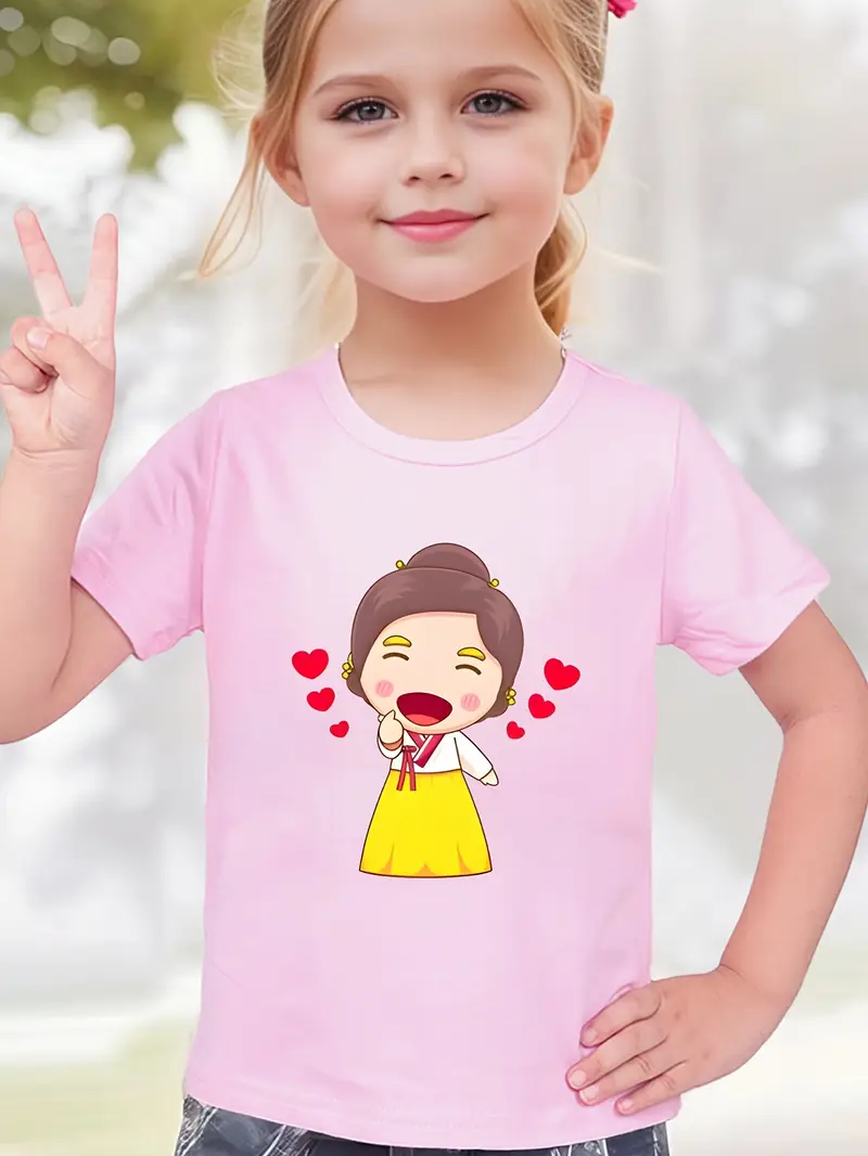 Graphic Short Sleeve T Shirt Cute Girl Print Girls Casual Temu Australia