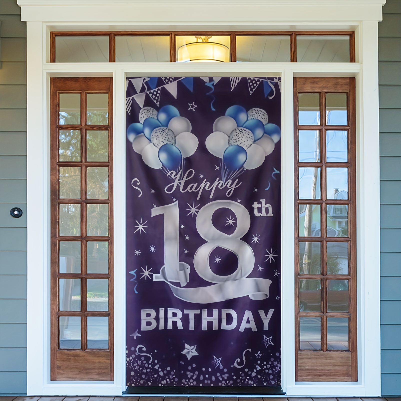 silvery navy blue 18th birthday door banner decoration happy - Temu ...