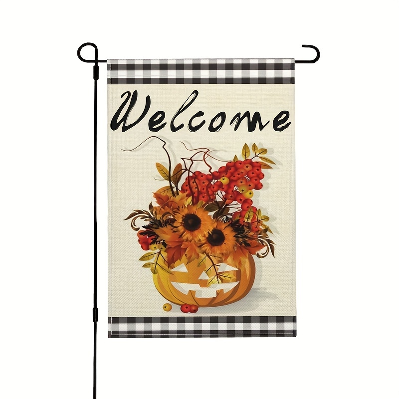 Welcome Pumpkin Flower Halloween Garden Flag Linen - Temu Australia