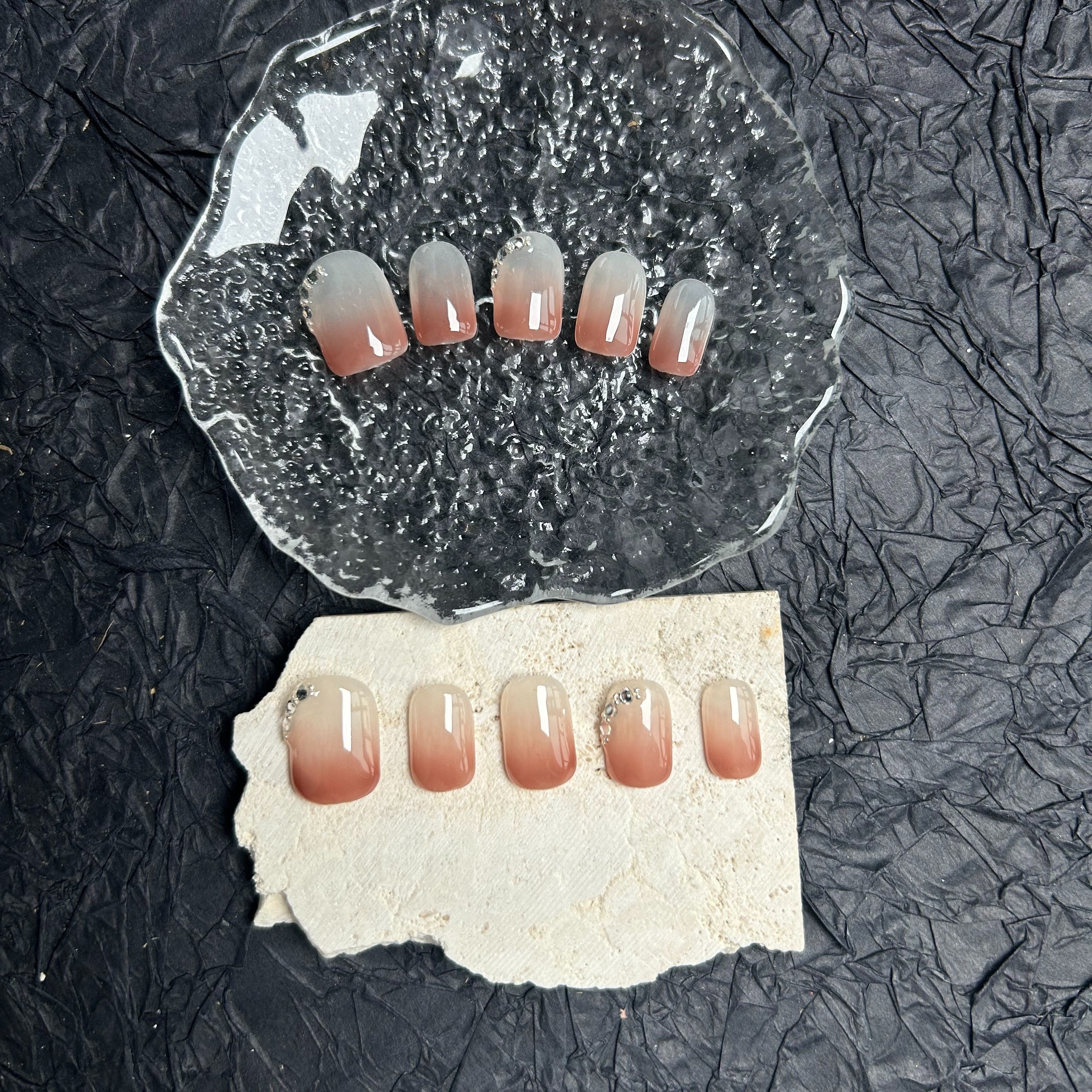 Handmade Press Nails Nude Gradient Nails Shining - Temu United Kingdom