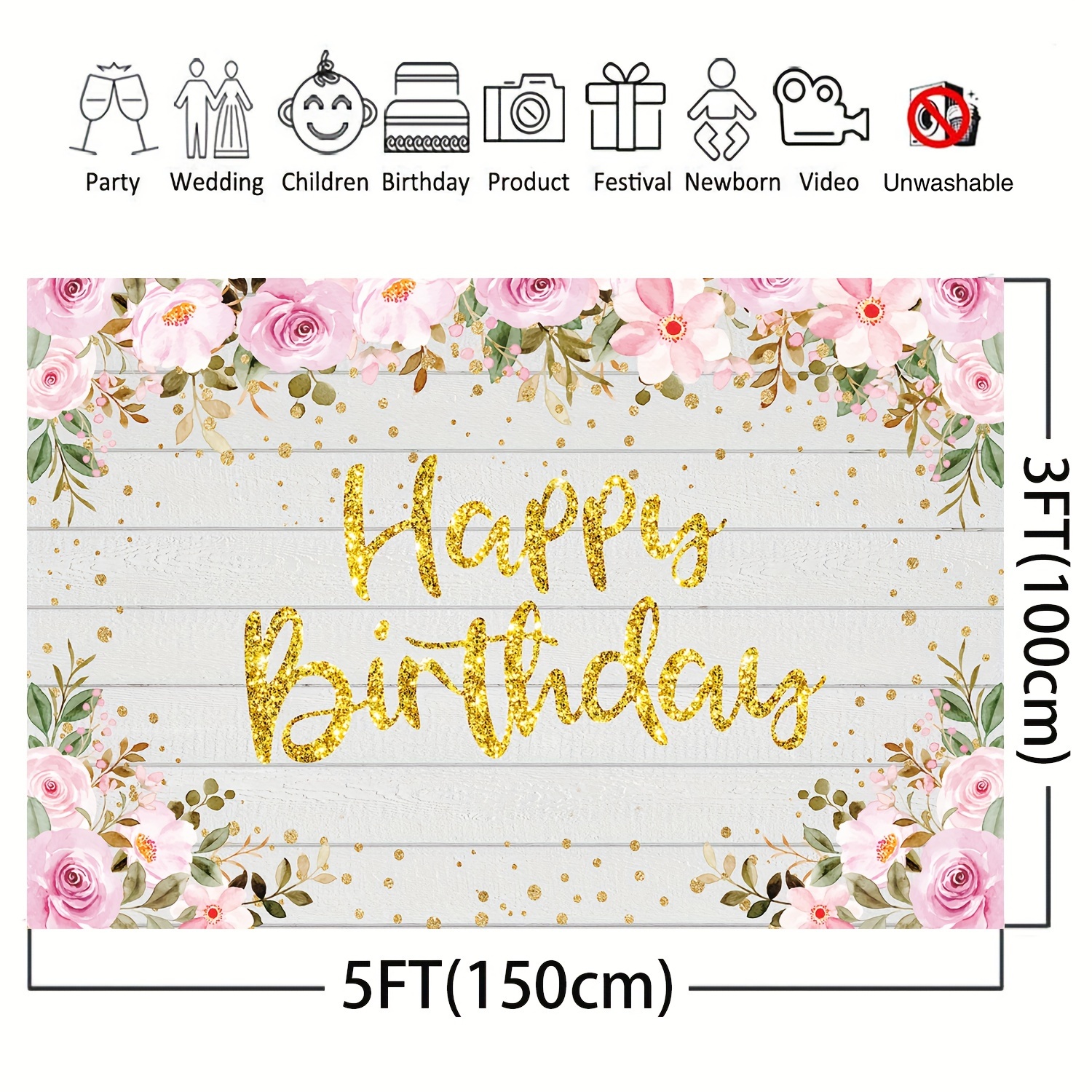 Wooden Birthday Backdrop Floral Birthday Photography - Temu Australia