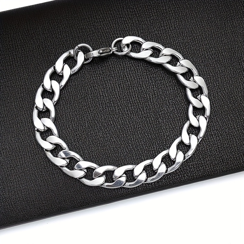 Men's Punk Stainless Steel Cuban Link Chain Bracelets - Temu United Kingdom