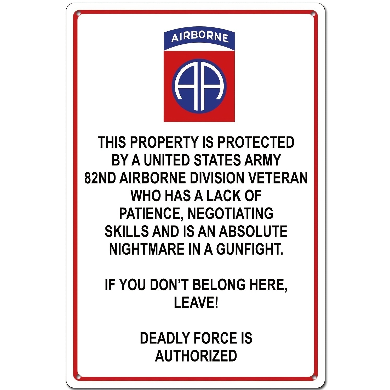 1pc Property Protected By 82nd Airborne Veteran U S Army Tin - Temu New ...