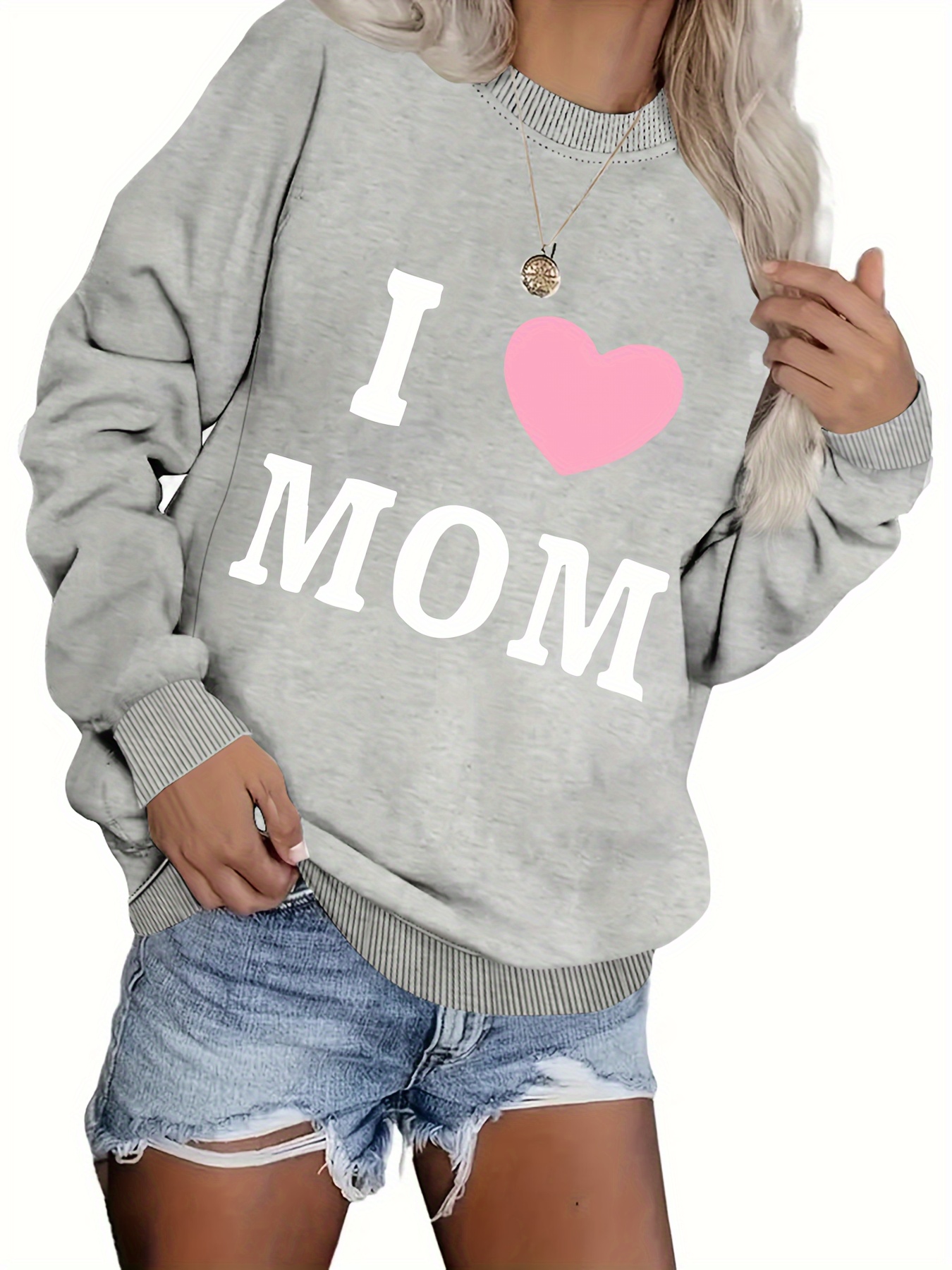 Heart Letter Print Sweatshirt Plus Size Casual Long Sleeve - Temu Australia