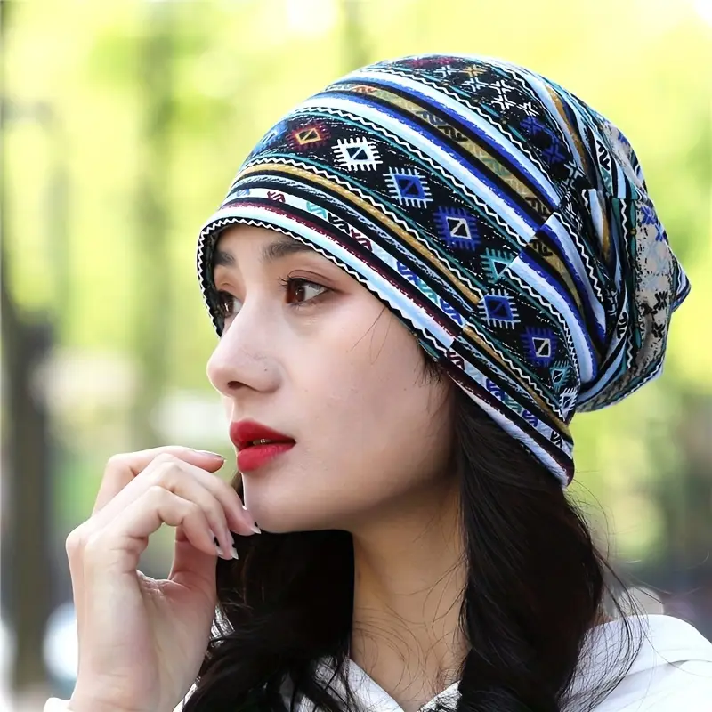 Boho Printed Trendy Slouchy Beanie Vintage Elastic Skull Temu Canada