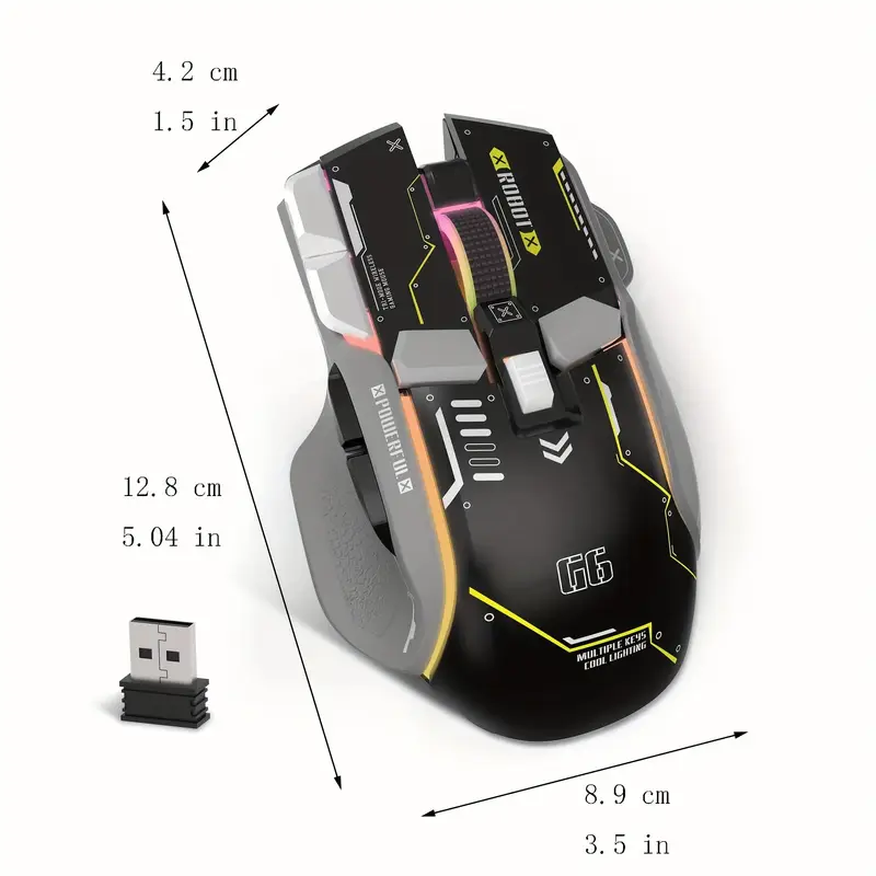 G6 삼중 모드 마우스 C형 유선24g 무선마우스 메카 게이밍 마우스 11 Rgb 백라이트 충전식 Pi Temu