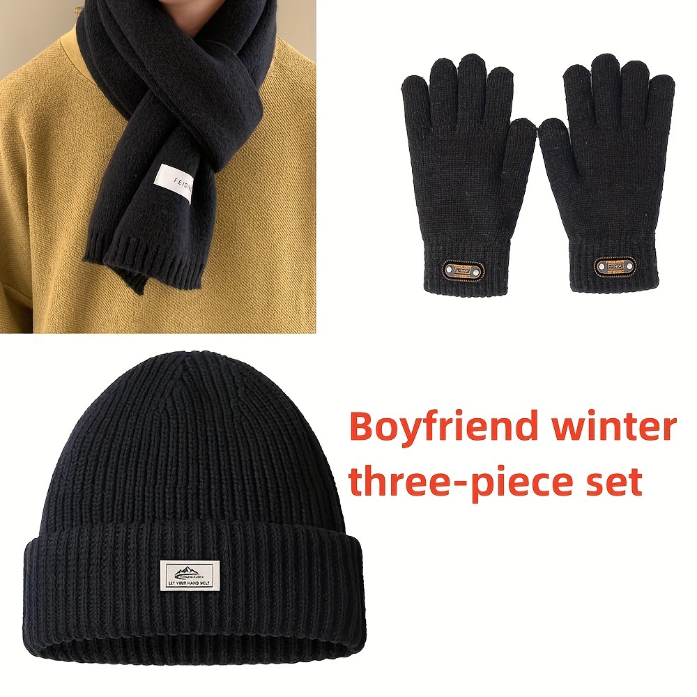 Outdoor Cycling Knitted Hat Gloves Scarf Set Balaclava Face - Temu ...