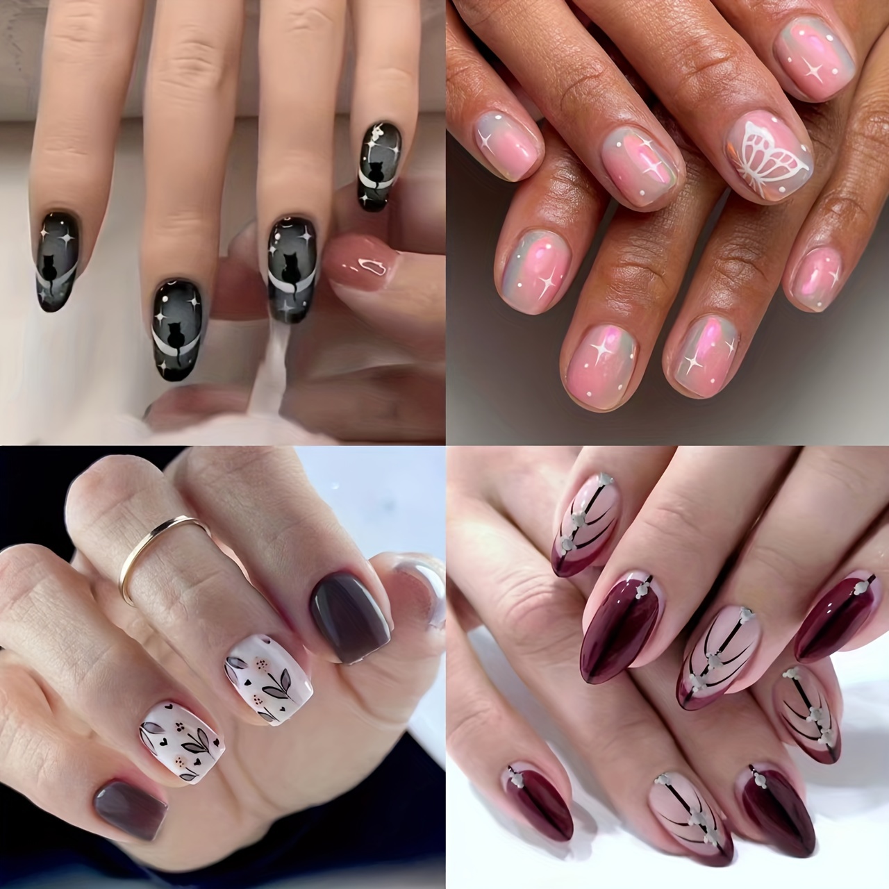 Glossy Short Square oval Press On Nails Purple Line And Cute - Temu Canada