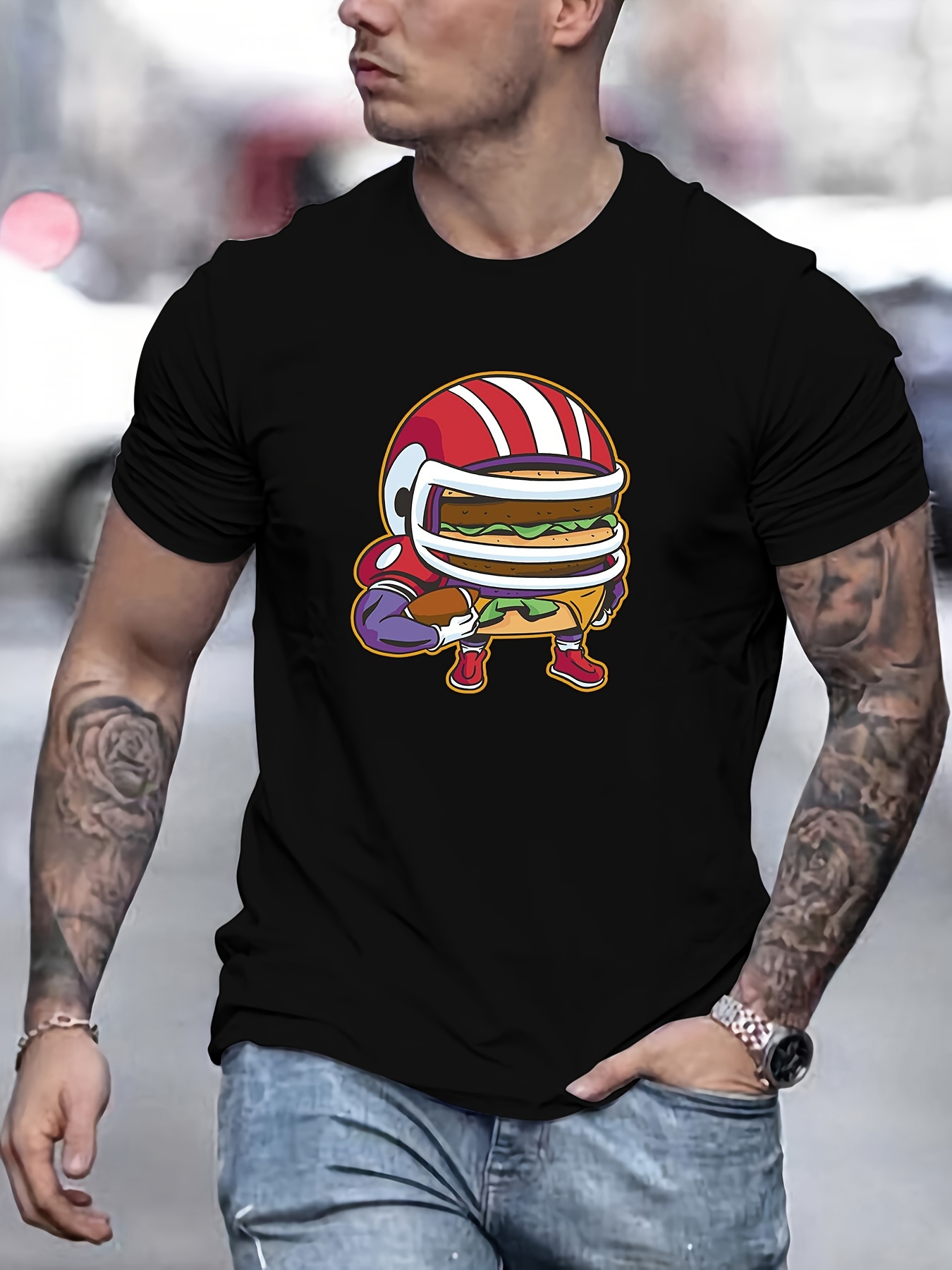 Hamburger Football Player Print T Shirt Tees Men Casual - Temu Canada