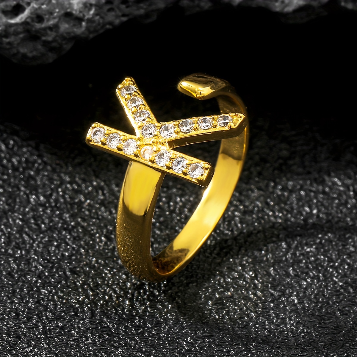 Copper Inlaid Cubic Zirconia Ring 26 English Letter Open - Temu United ...