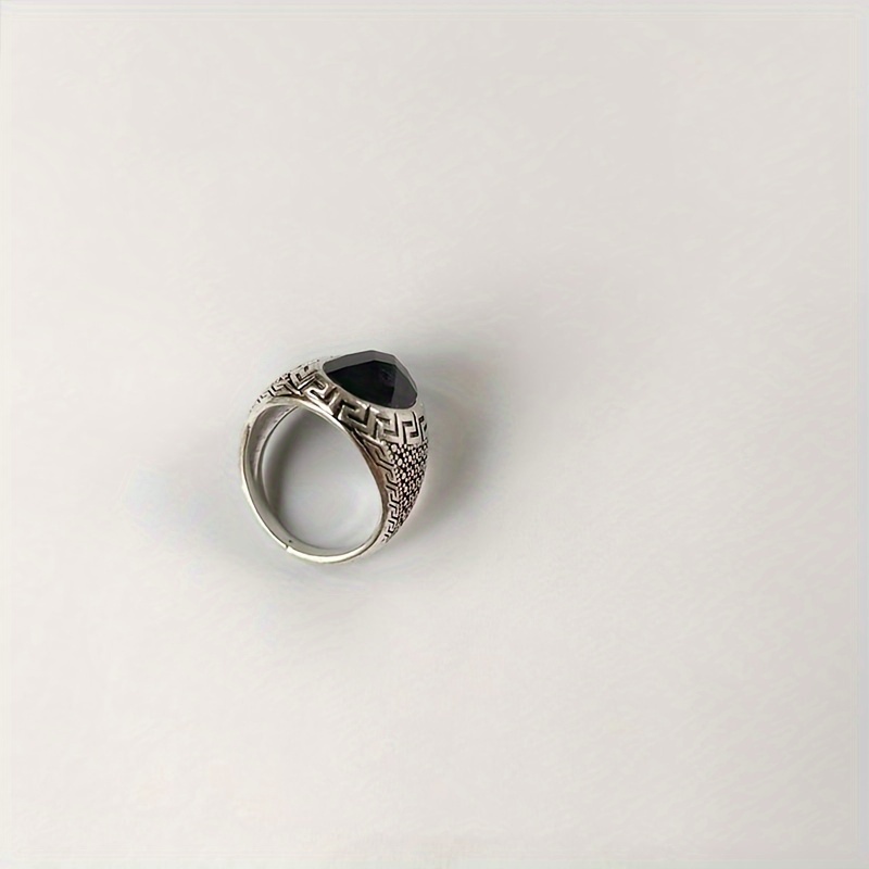 Black Cubic Zirconia Decor Ring Retro Pattern - Temu United Kingdom