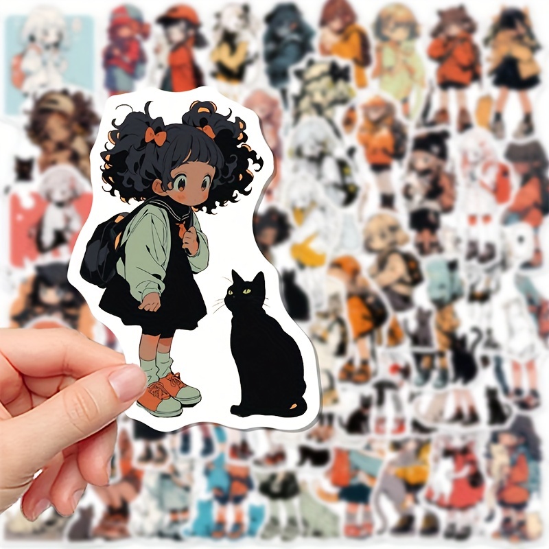 Girls Cats Pattern Cartoon Stickers Personality Creative Two - Temu