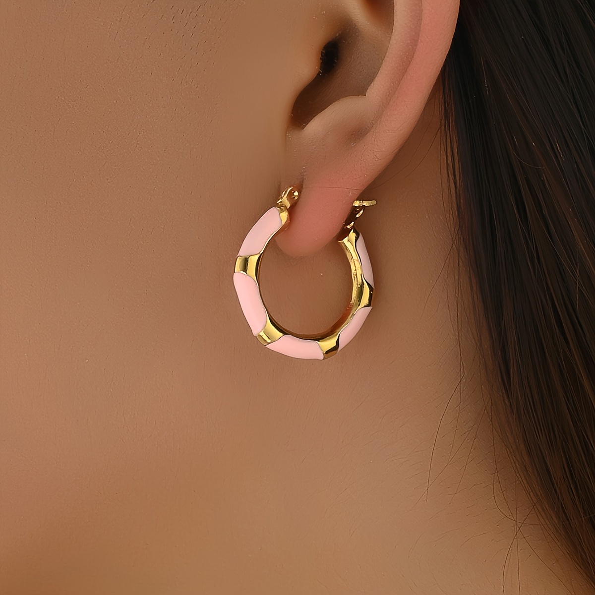 Glazed Enamel Hoop Earrings Stainless Steel 18k Plated Ear - Temu ...