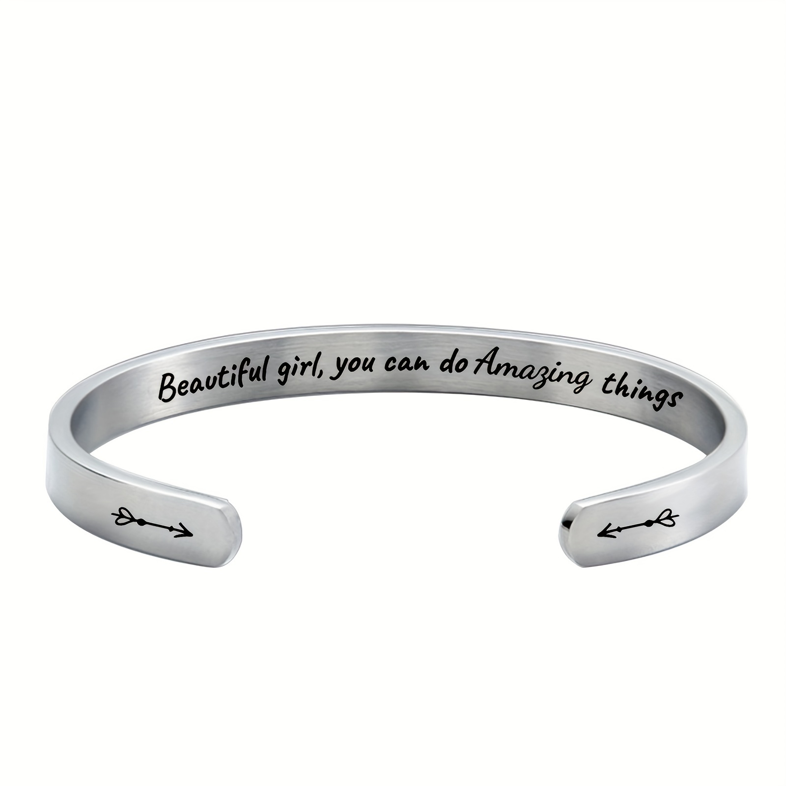 Stainless Steel C shaped Inspirational Phrase Cuff Bangle - Temu United ...