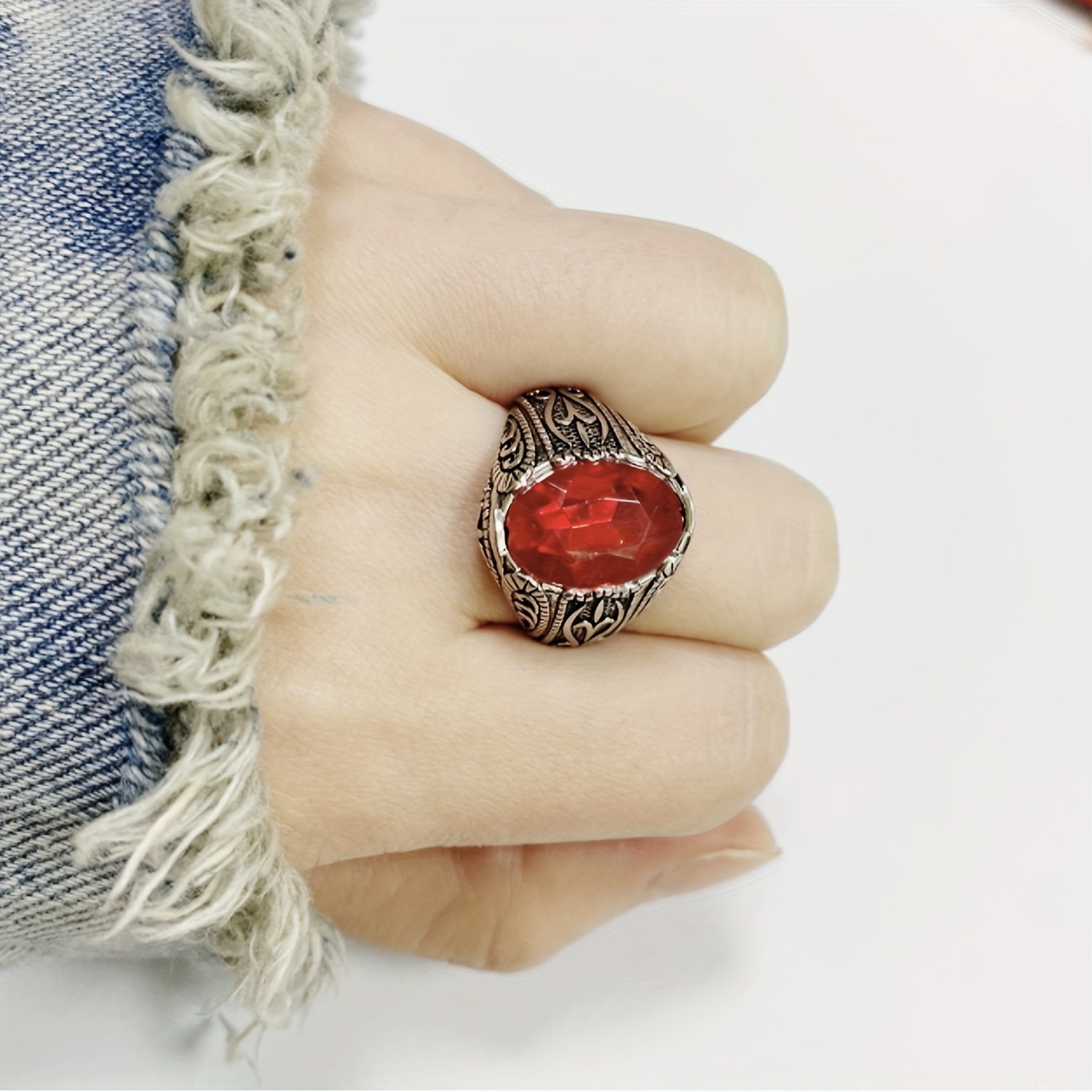 New Jewelry Fashion Personality Red Oval Ring Men's Copper - Temu ...