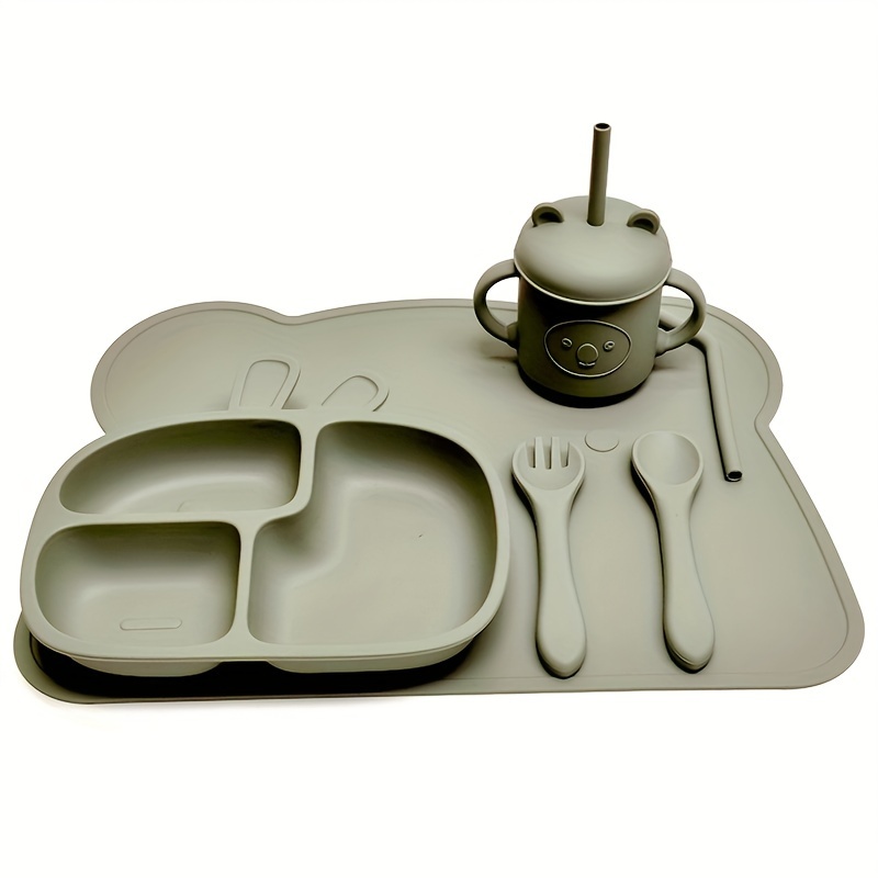 1 Set Silicone Tableware Set Divided Design Plate Silicone Bowl ...