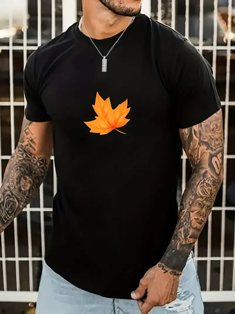 Plus Size Leaf Element Mens Casual Trendy Graphic Print Comfortable