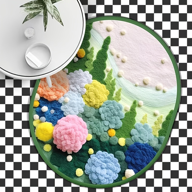 3d Flowers Oval Rug Polyester Living Room Bedside Carpet Mat - Temu New ...