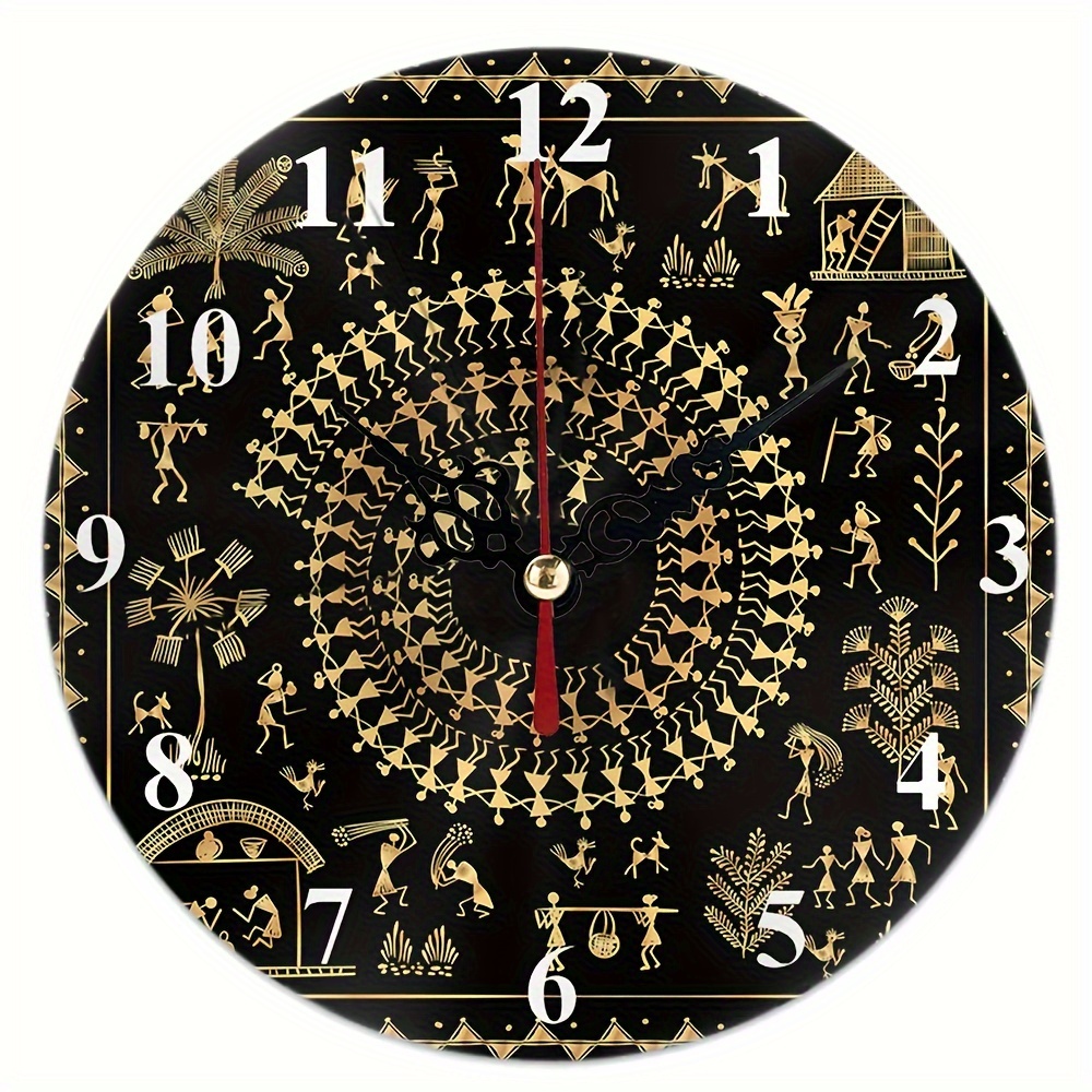 Designs Gold A Black Round Wall Clock Hand Drawn Traditional - Temu ...