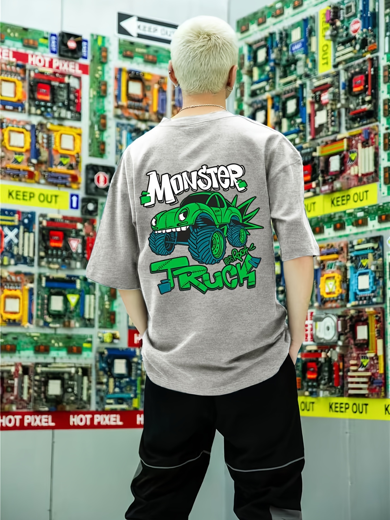 Men's Monster Truck Print T shirt Active Slightly Stretch - Temu Ireland