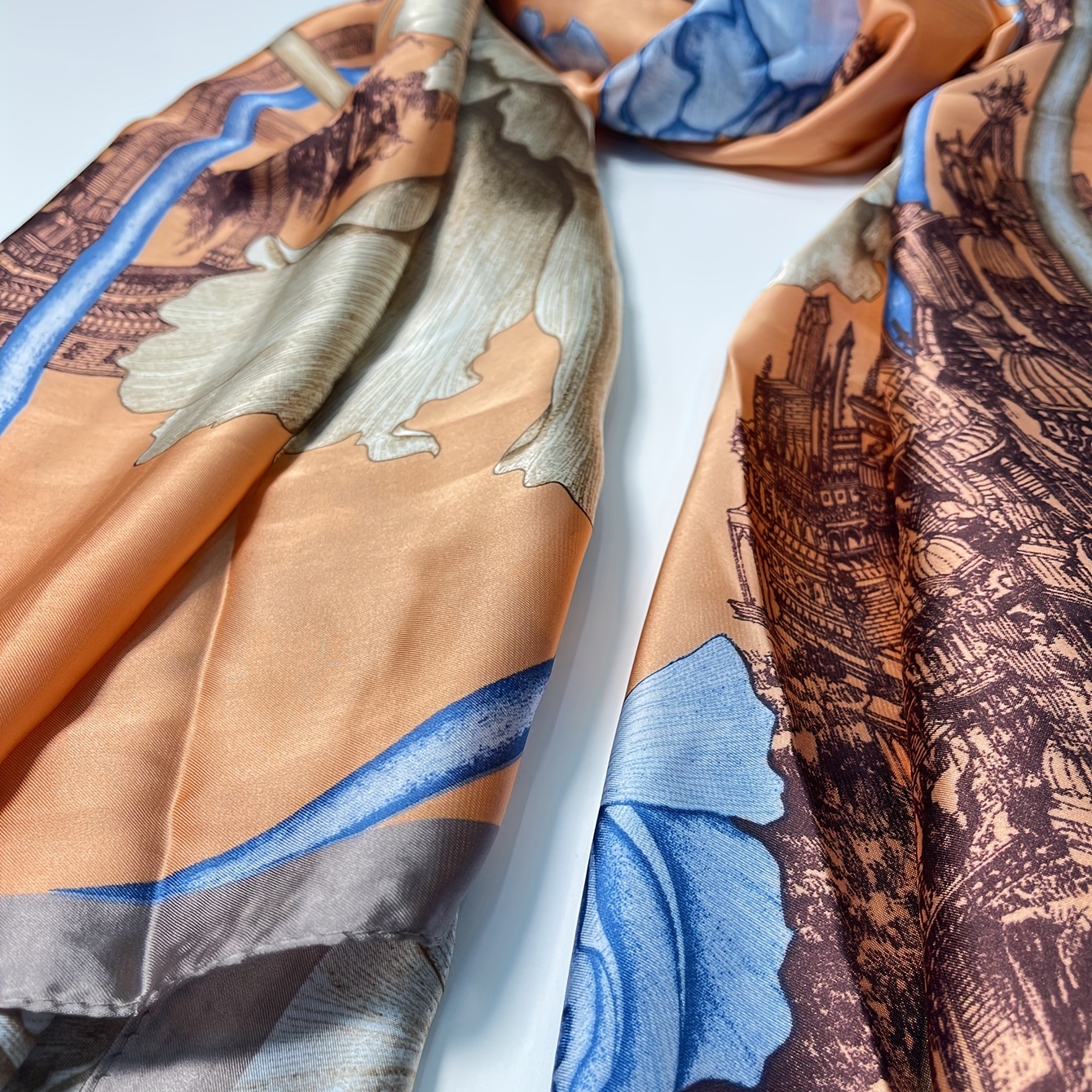 Flower Castle Print Scarf Bohemian Satin Shawl Trend - Temu