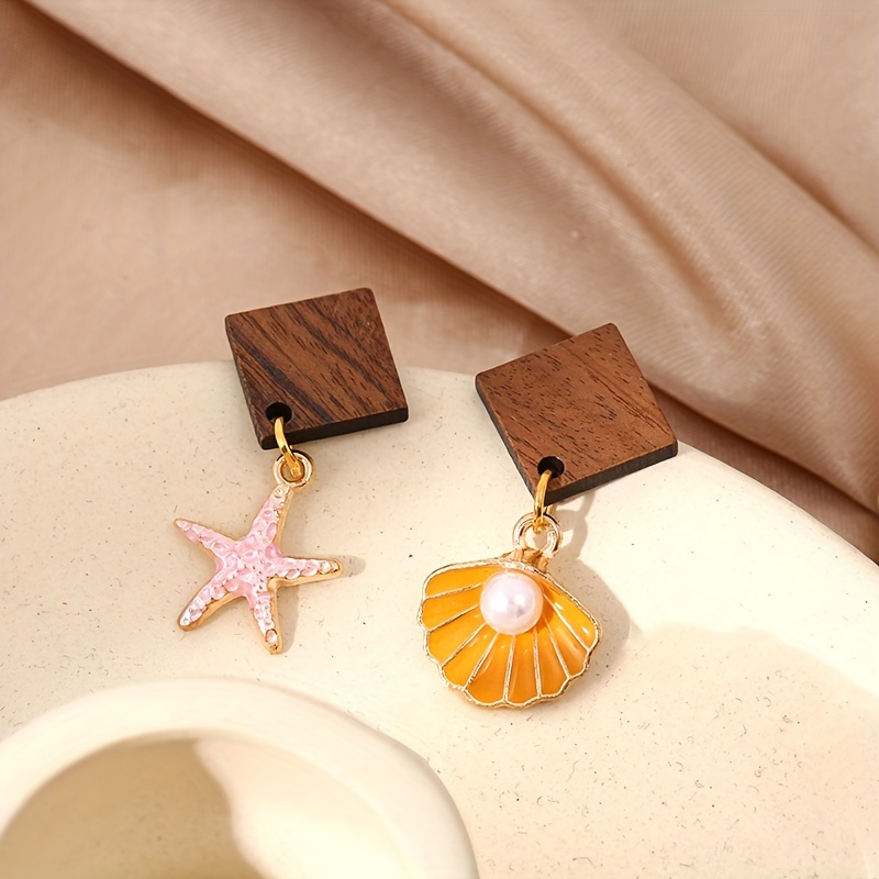 Brown Rhombus Shape Shell / Starfish Design Faux Pearl Decor - Temu ...