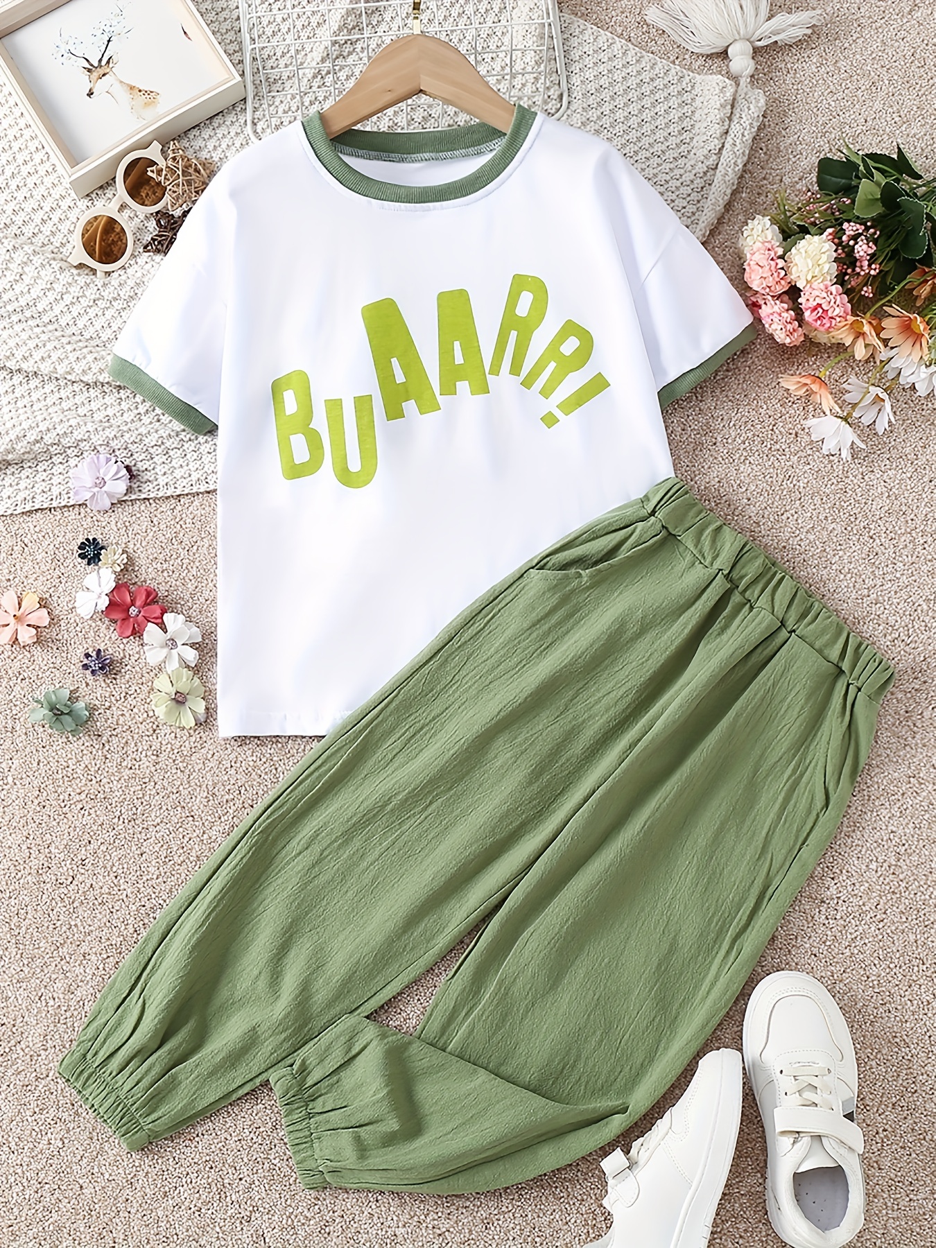Boys Letter Outfit Round Neck T shirt Long - Temu Australia