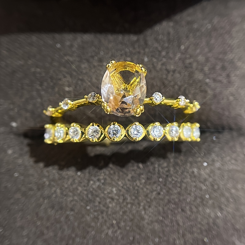 Elegant Stacking Rings 14k Gold Plated Inlaid Shining Zirconia In Egg ...