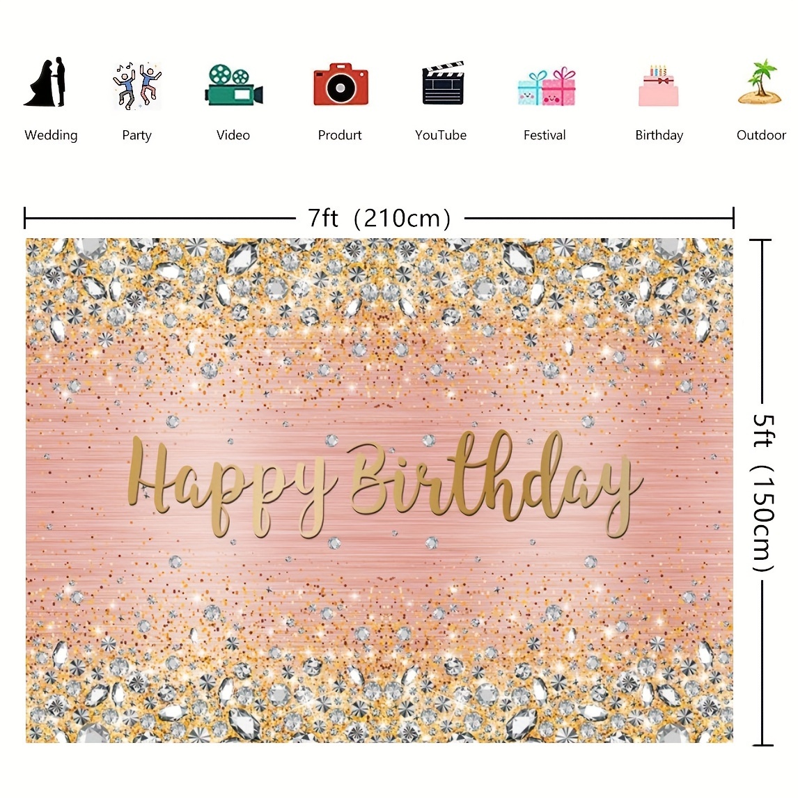 Birthday Backdrop Artificial Diamonds Glitter Shining - Temu