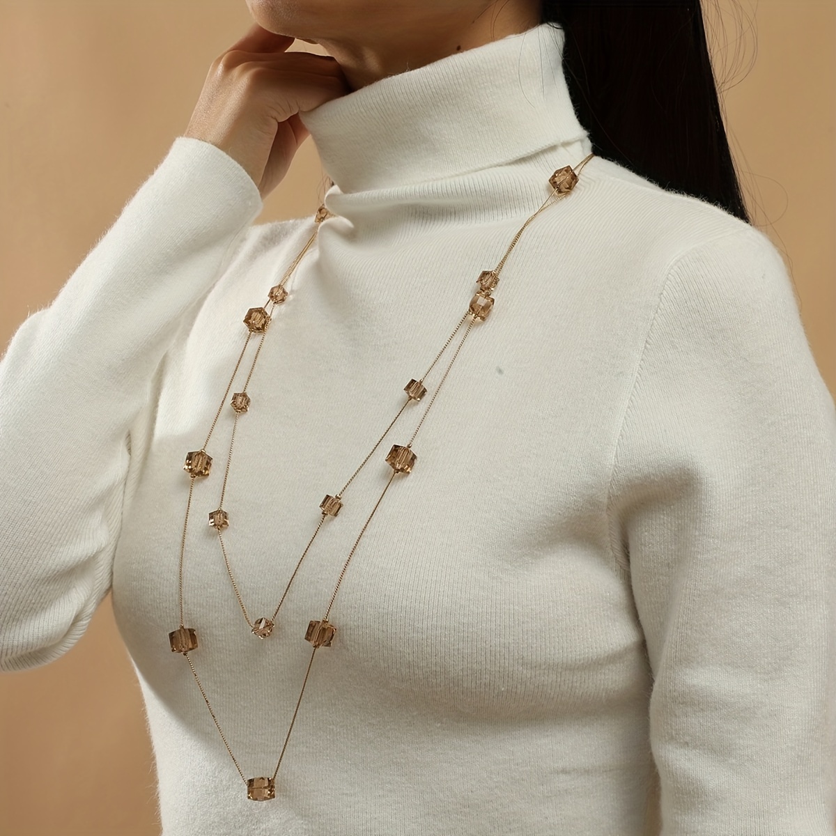 Stylish Layered Necklace Rhinestones Inlaid 18k Plated Neck - Temu ...