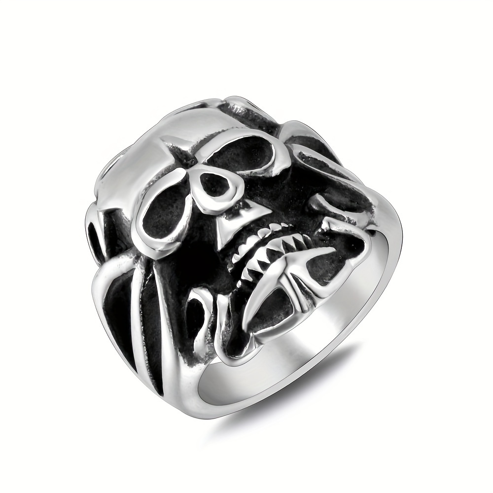 Retro Trendy Titanium Steel Ring Halloween Gift Ghost Skull - Temu ...