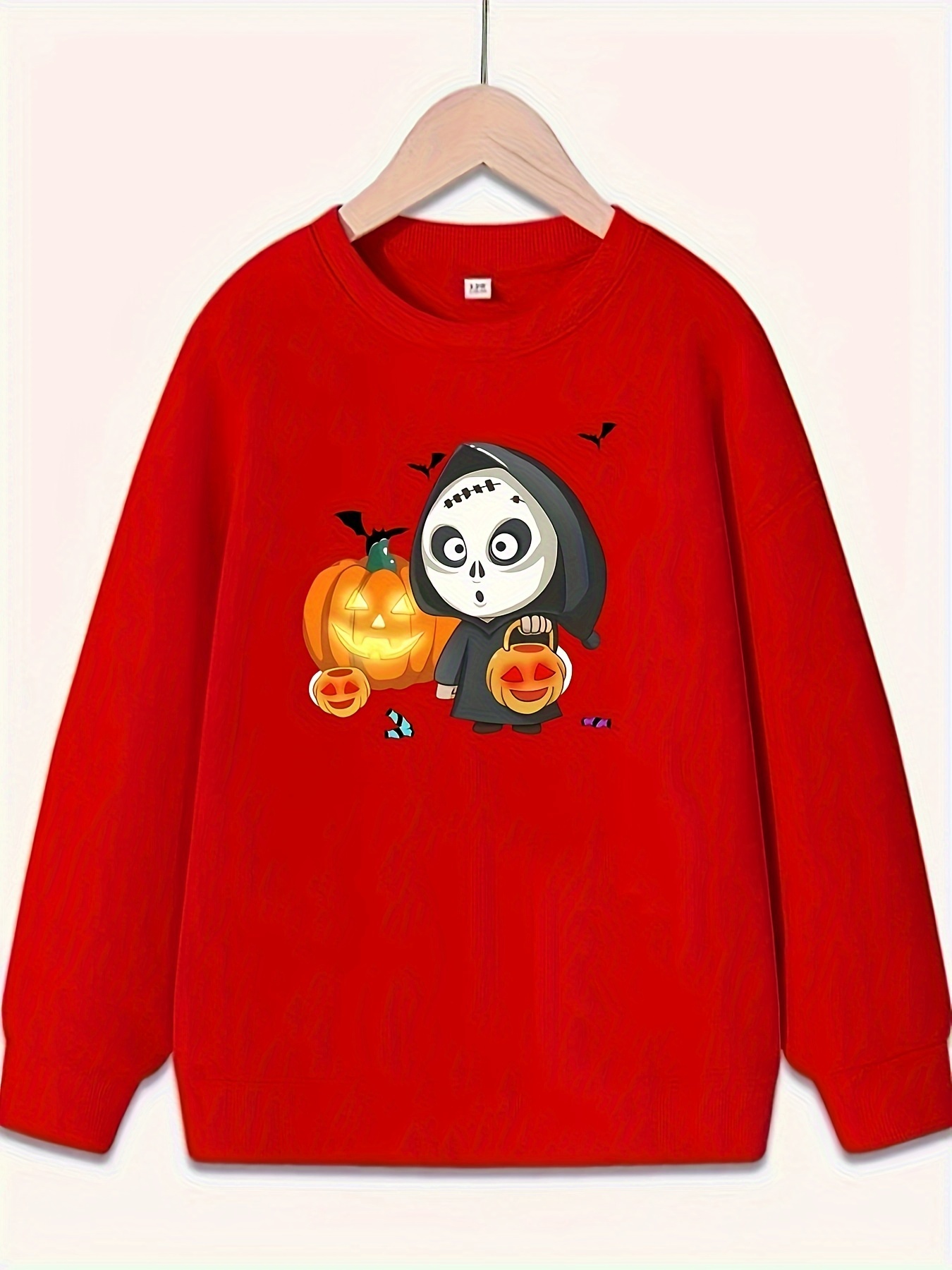 Halloween Pumpkin Pattern Print Boys Casual Creative Pullover Sweatshirt Long Sleeve Crew Neck ...