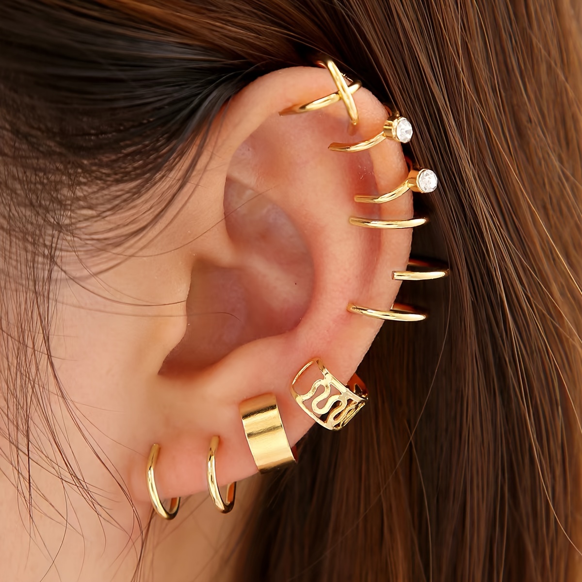 Retro Style Simple Diamond Pattern Glossy Cuff Earrings Ear - Temu ...