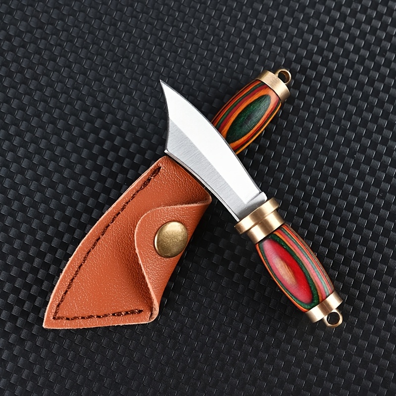 Edc Tool Brass Colored Wood Handle Sus Blade Mini Knife Sharp Chopper ...