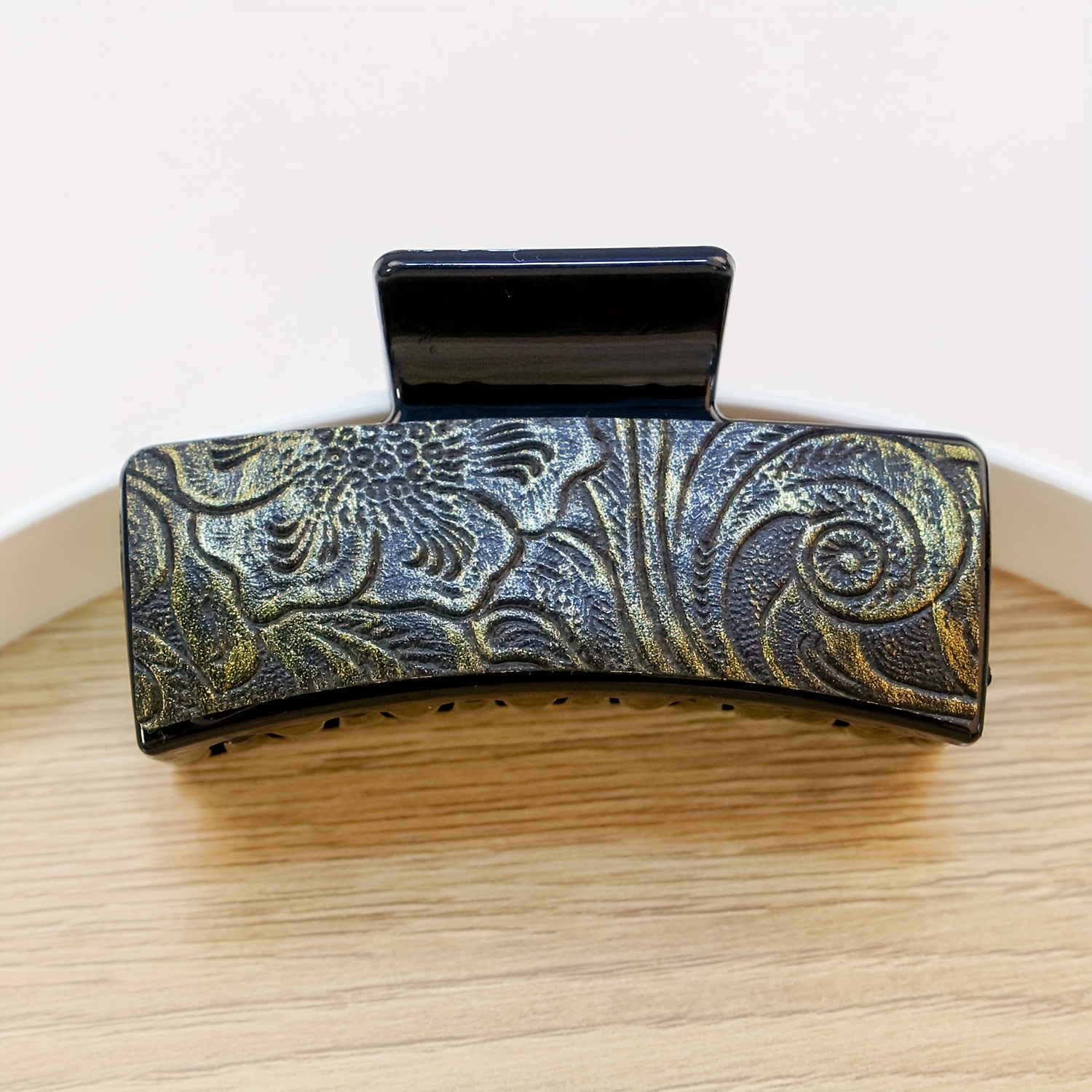 Flower Carved Pattern Pu Leather Hair Claw Clips Nonslip - Temu Canada