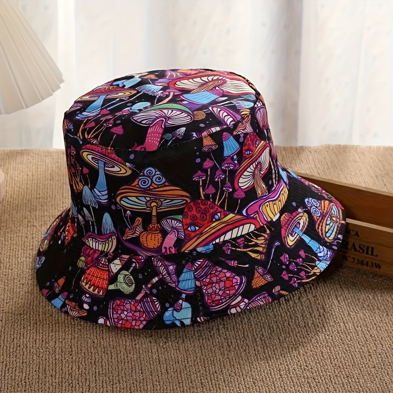1pc unisex trendy sunshade et hat with cute mushroom print for outdoor ...