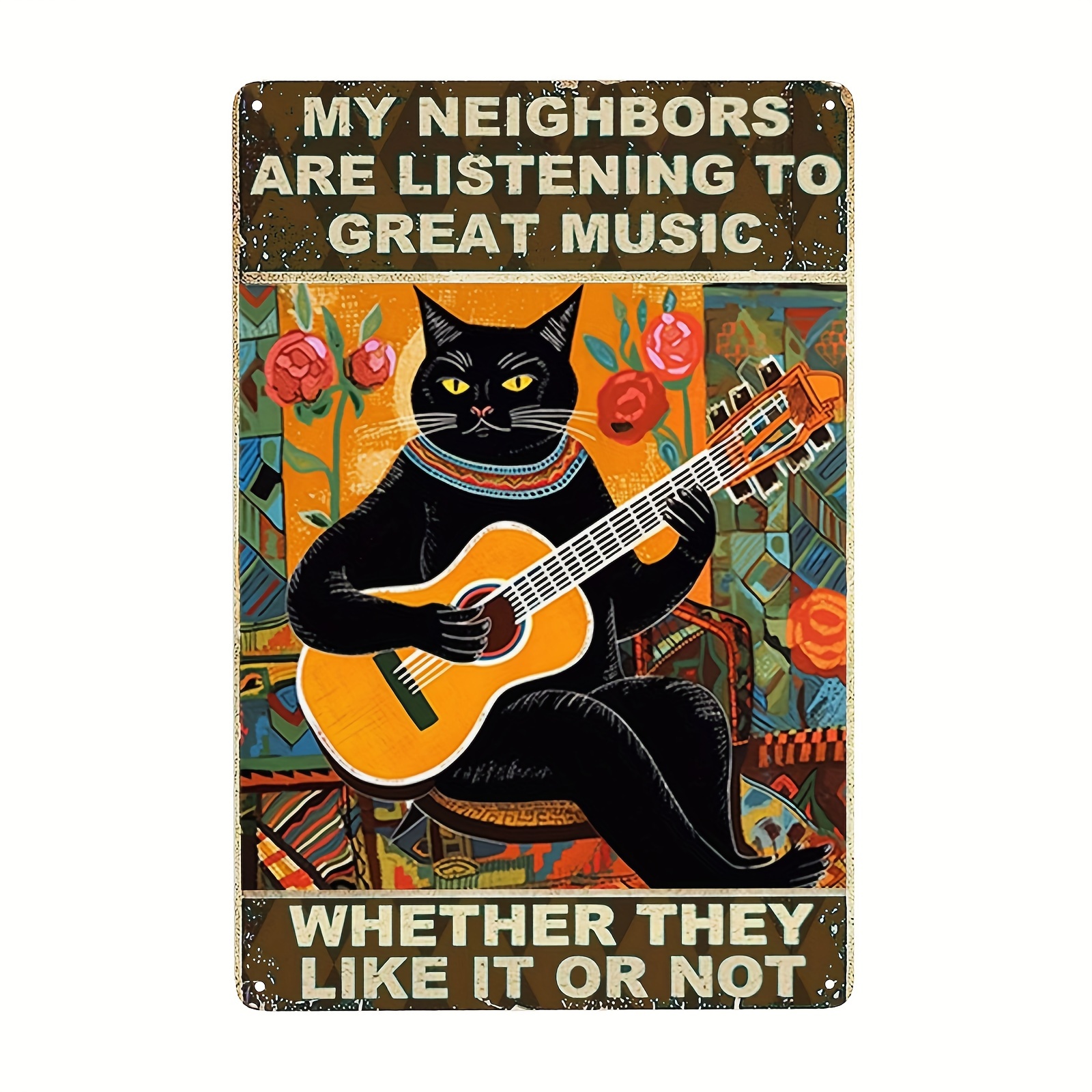 1pc Unframed Retro Metal Painting Guitar Bear Slogan Pattern Funny ...