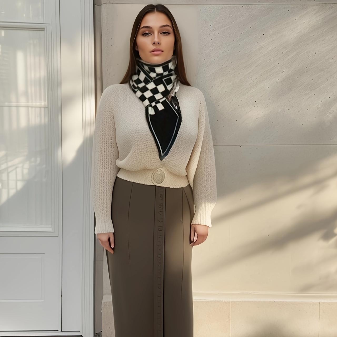 Stylish Classic Checkerboard Knit Scarf Black White - Temu Portugal