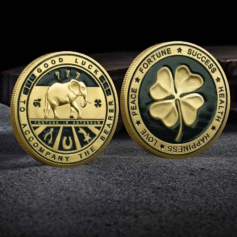 Clover Commemorative Coin Elephant Commemorative Medal Three - Temu ...