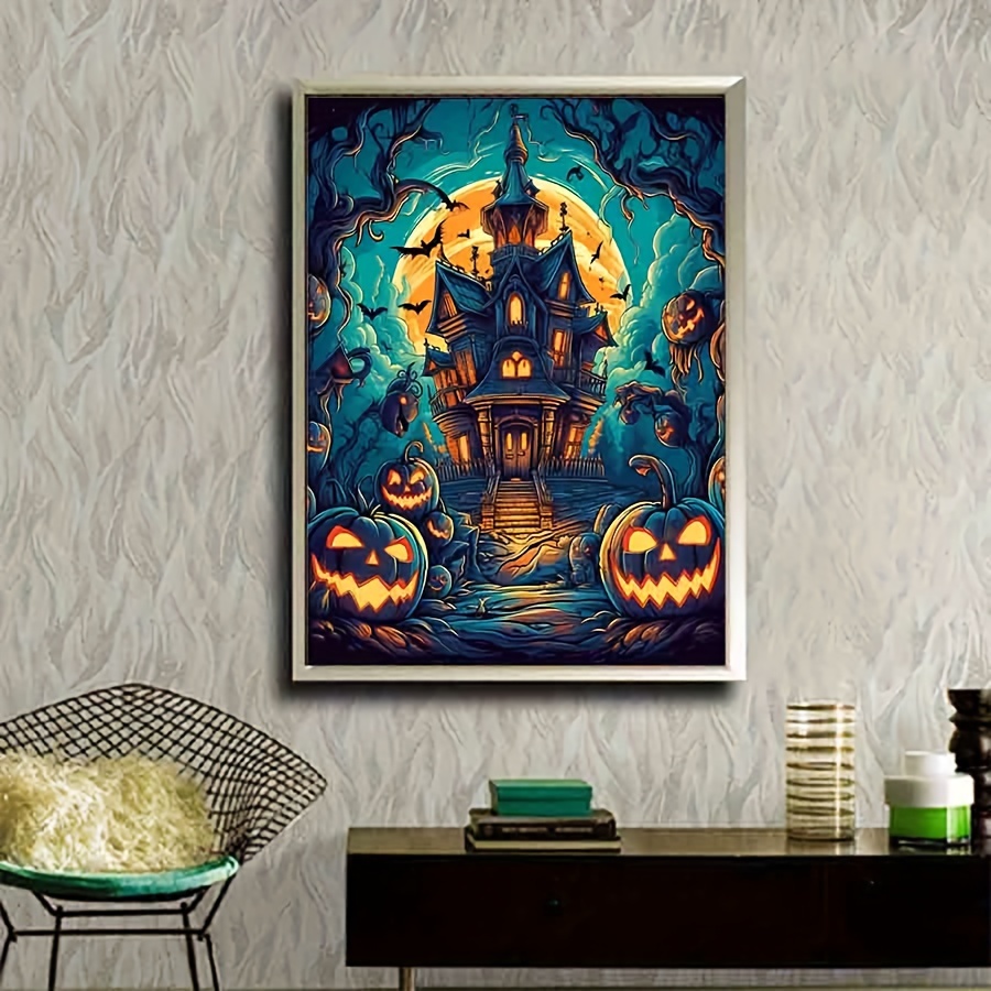 5d Diamond Painting Kit Halloween Pumpkin Log House Unframed - Temu Canada