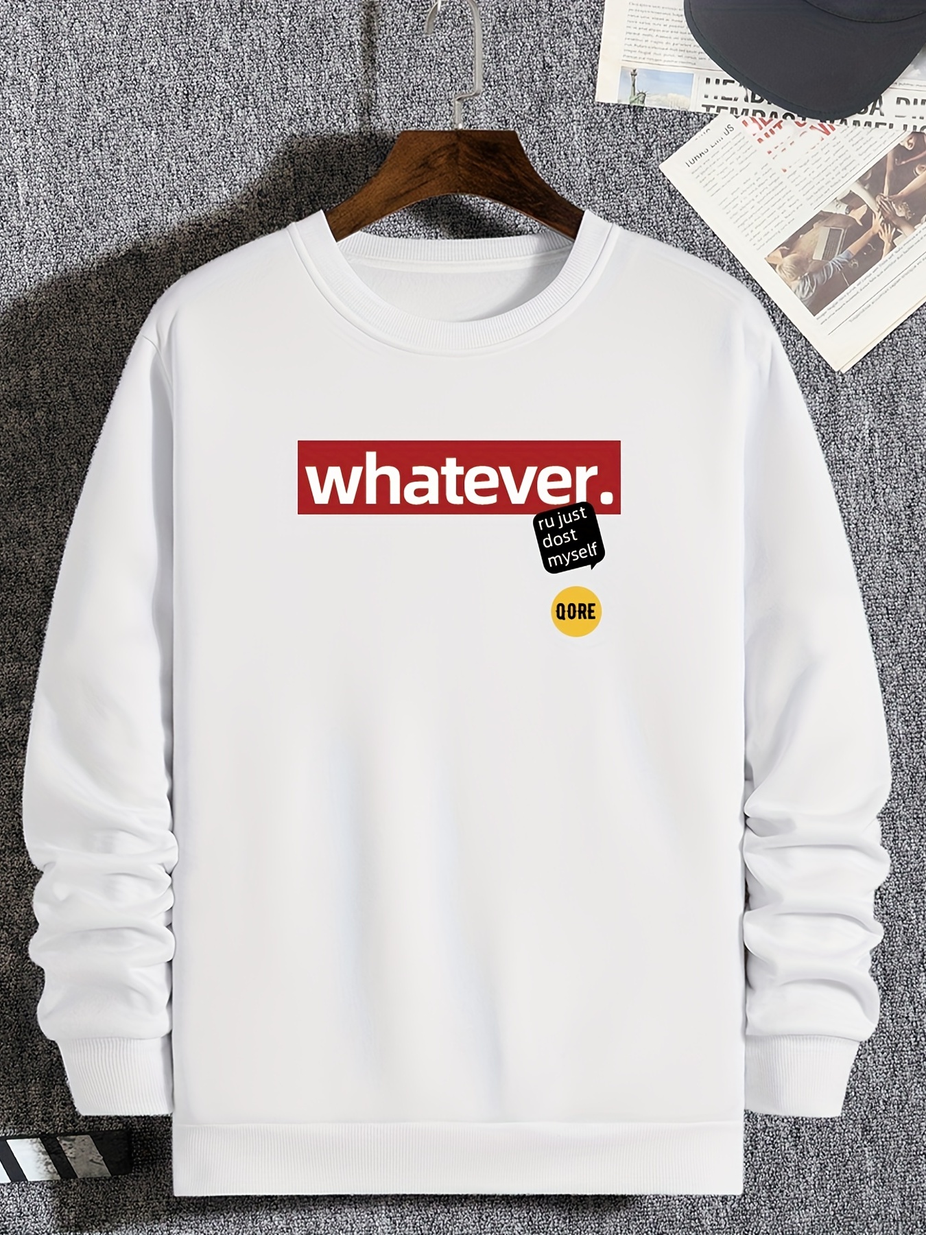 Plus Size Men's Casual Trendy Crewneck "whatever" Graphic - Temu New ...