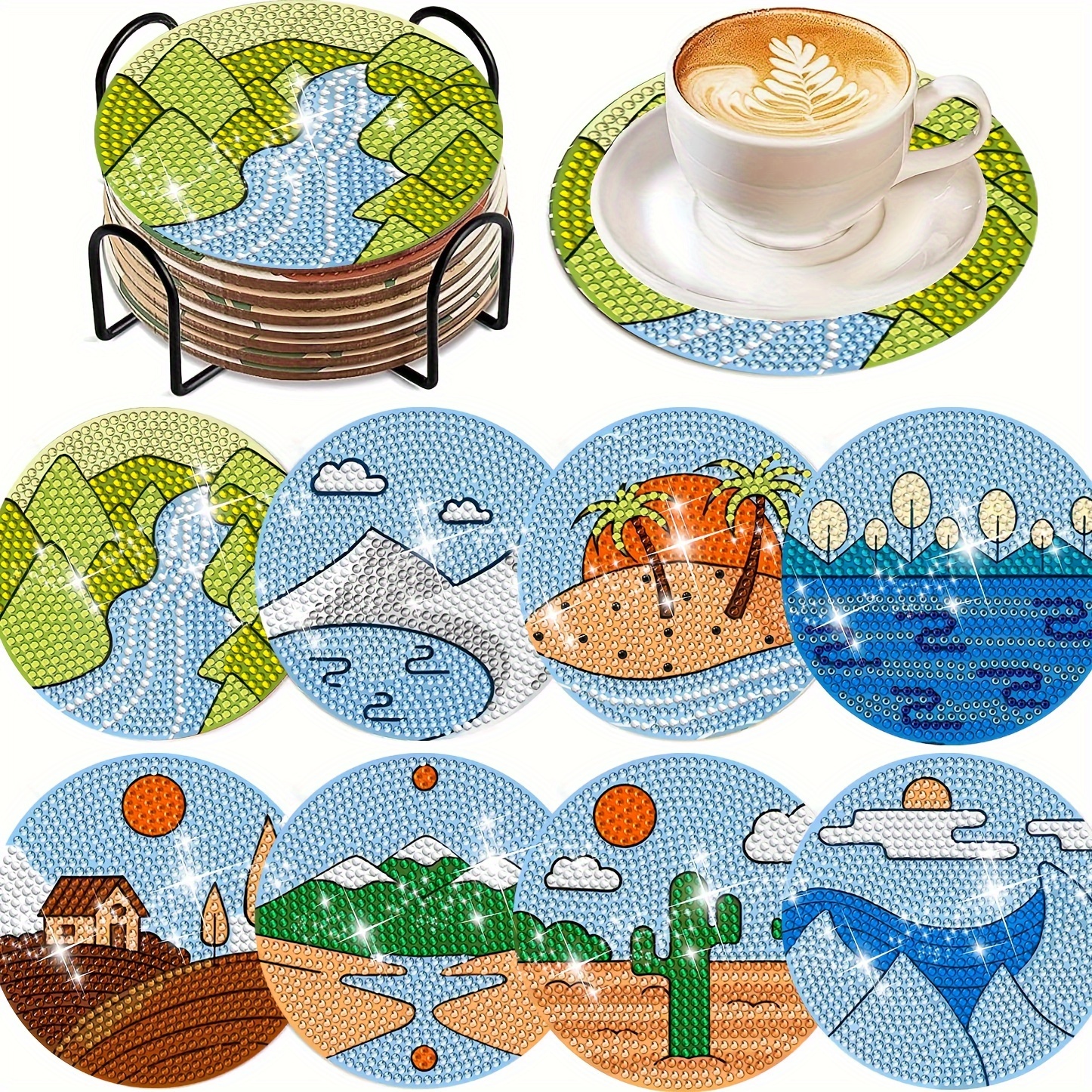 New 5d Diamond Painting Landscape Pattern Coasters Crystal - Temu Australia