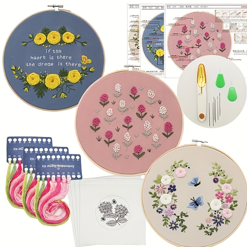 Flowers Hand Embroidery Kit Diy Needlework Flower Grass - Temu Australia