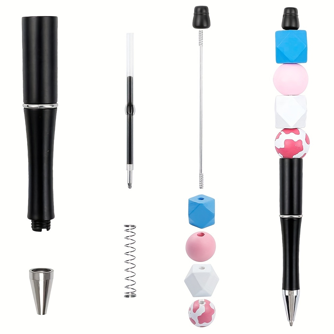 Plastic Beadable Pens With 9 Extra Refills Shaft Black Ink - Temu