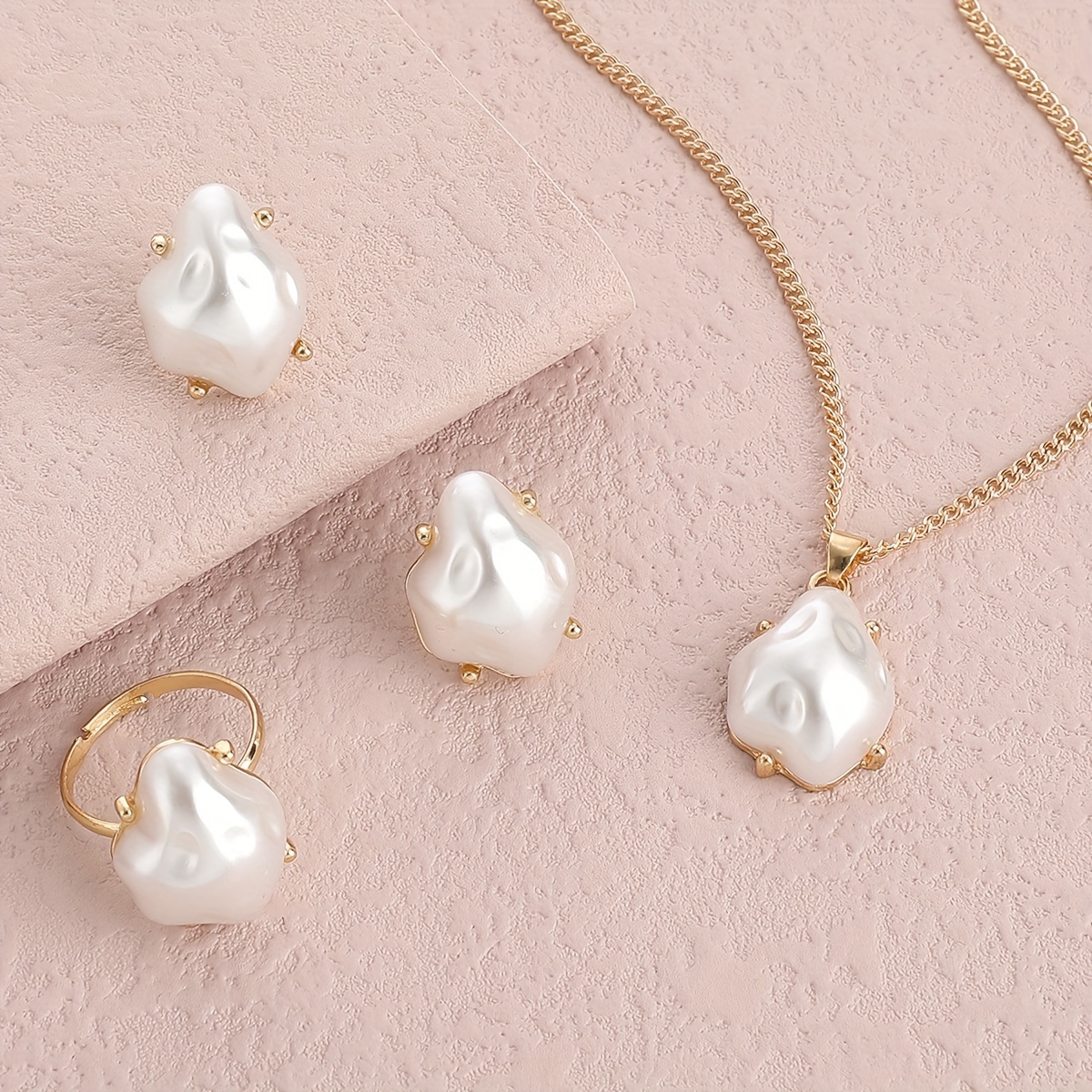 Ear Studs + 1 Necklace + 1 Ring French Romantic Style - Temu Portugal