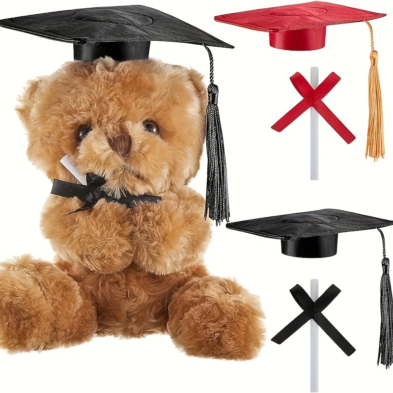 graduation cap set pets grad bear costume red black - Temu