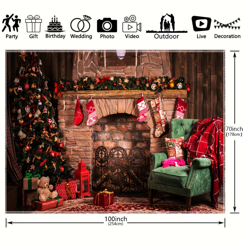 Christmas Fireplace Tapestry Christmas Polyester Backdrop - Temu Australia